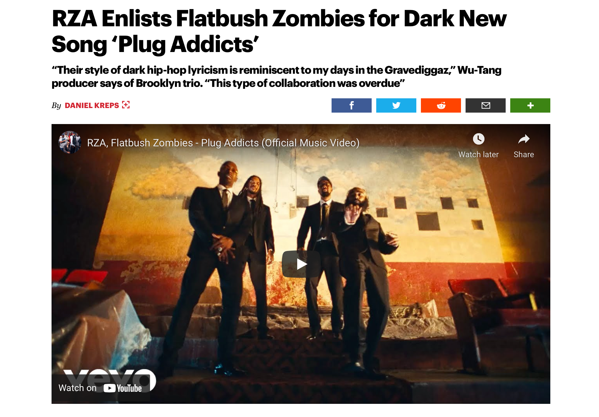 Rolling Stone: RZA x FBZ "Plug Addicts" Single Release – 36 Chambers